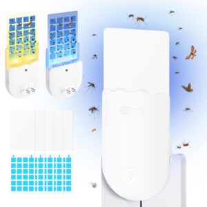 jahy2tech flying insect trap plug-in,2 pack electric mosquito gnat insect traps killer with warm night light uv attractant catcher &10 sticky trap boards, fruit fly traps indoor for home bug catcher