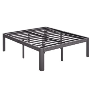 askeld queen bed frames, 18 inch high bedframe no box spring needed, heavy duty steel slats platform mattress base, 4500lbs weight capacity reinforced metal frame, noise-free, easy assembly, black