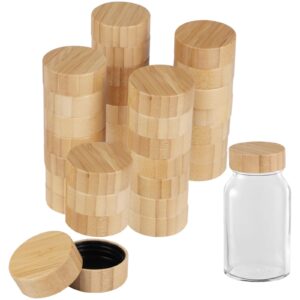 dimegon 16 pcs bamboo jar lids, natural bamboo lids, nice sealing wooden storage can lids, round bottle jar lids, reusable leak-proof lids for 4oz & 6oz spice jars (16)