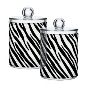 flildon zebra print black & white qtip holder dispenser, bathroom organizer and storage containers, 2 pack clear plastic apothecary jars with lids for cotton ball, cotton swab, floss