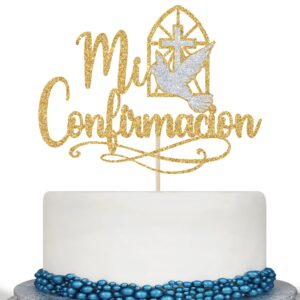 mi confirmacion cake topper, first holy communion, god bless, bridal shower/wedding/baptism/christening baby shower party decorations gold glitter