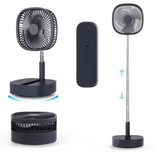 magesh portable oscillating pedestal fan＆remote, 120° rotation, 3-in-1 foldaway/standing/desk fan, anti-slip 7200mah rechargeable, telescopic 4 speed quiet timer fan home outdoor travel (dark blue)