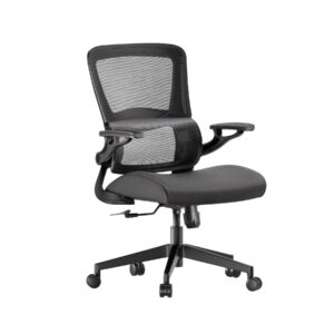 ergonomic mesh office chair, high-back computer desk chair with flip-up armrests, lumbar support, breathable cushion, space-saving gaming & study chair, comfortable for home office, black