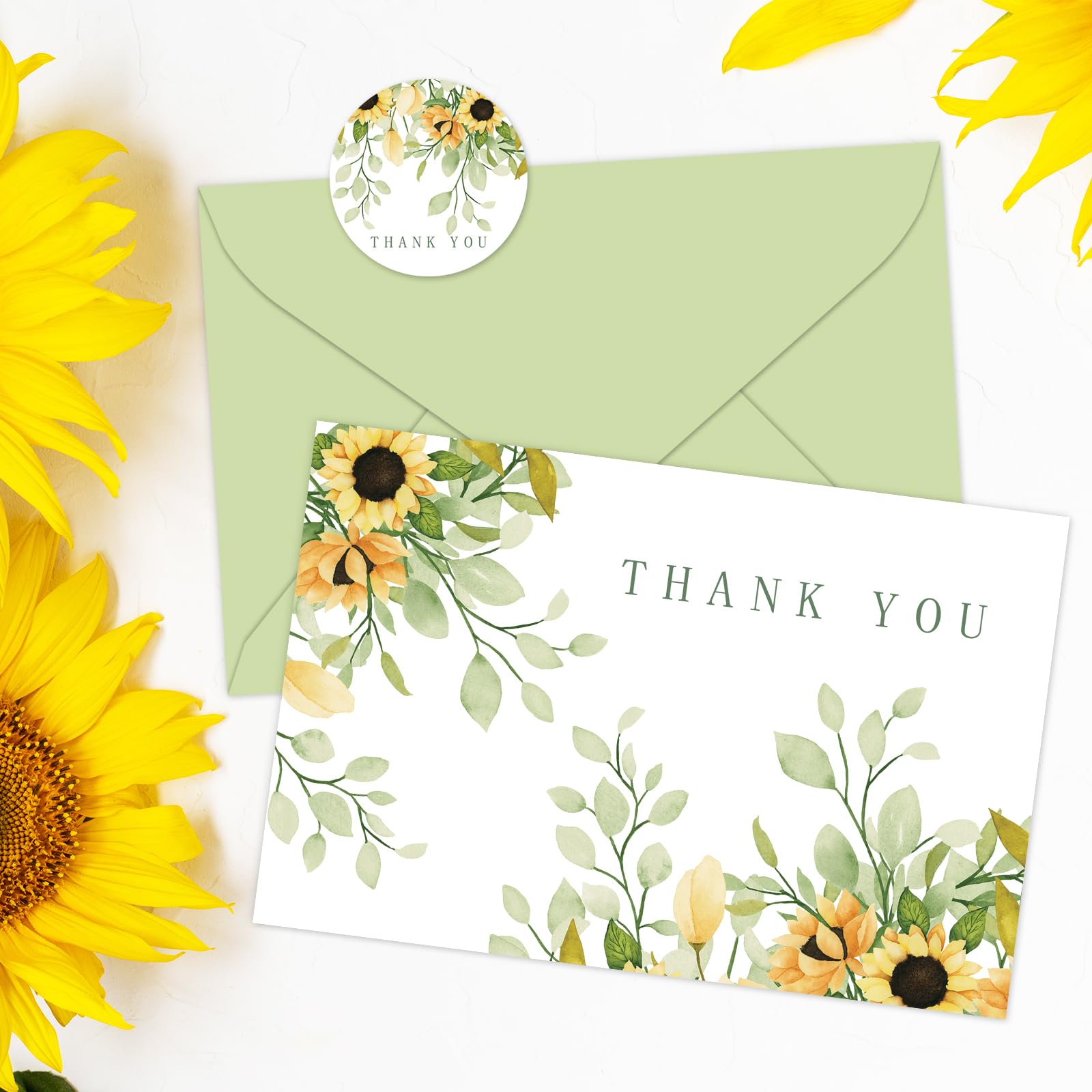 Whaline 40 Pack Sunflower Thank You Cards with Envelopes Stickers Watercolor Floral Greeting Cards Spring Summer Flower Blank Note Cards for Wedding Baby Shower Bridal Birthday Party, 4 x 6 Inch