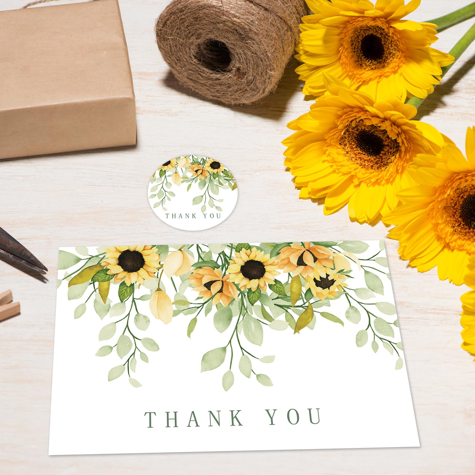 Whaline 40 Pack Sunflower Thank You Cards with Envelopes Stickers Watercolor Floral Greeting Cards Spring Summer Flower Blank Note Cards for Wedding Baby Shower Bridal Birthday Party, 4 x 6 Inch