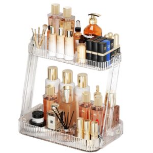 happnear bathroom organizer countertop, 2 tier countertop organizer for bathroom counter, bathroom counter organizer for vanity perfume tray, cosmetics skincare storage, (white)