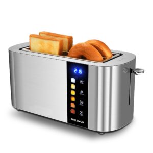 4 slice toaster, niklemon full stainless steel toaster with led display, touch buttons with long extra wide slots, bagel, defrost, reheat, cancel functions, removable crumb tray, 1300w