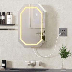 vecelo medicine cabinets with mirror, modern wall-mounted cabinet for bathroom, wall cabinet with led lights, usb port, 22.4x14.6x3.9 in