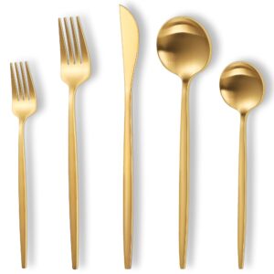 joincook matte gold silverware set,30 piece stainless steel modern flatware set,brushed cutlery set service for 6,satin finish utensils set,home kitchen and restaurant,dishwasher safe