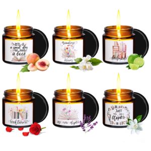 6 pieces book lover scented candle 4oz readers candle library lovers' day gifts soy wax jar candle for readers book lovers librarian gifts