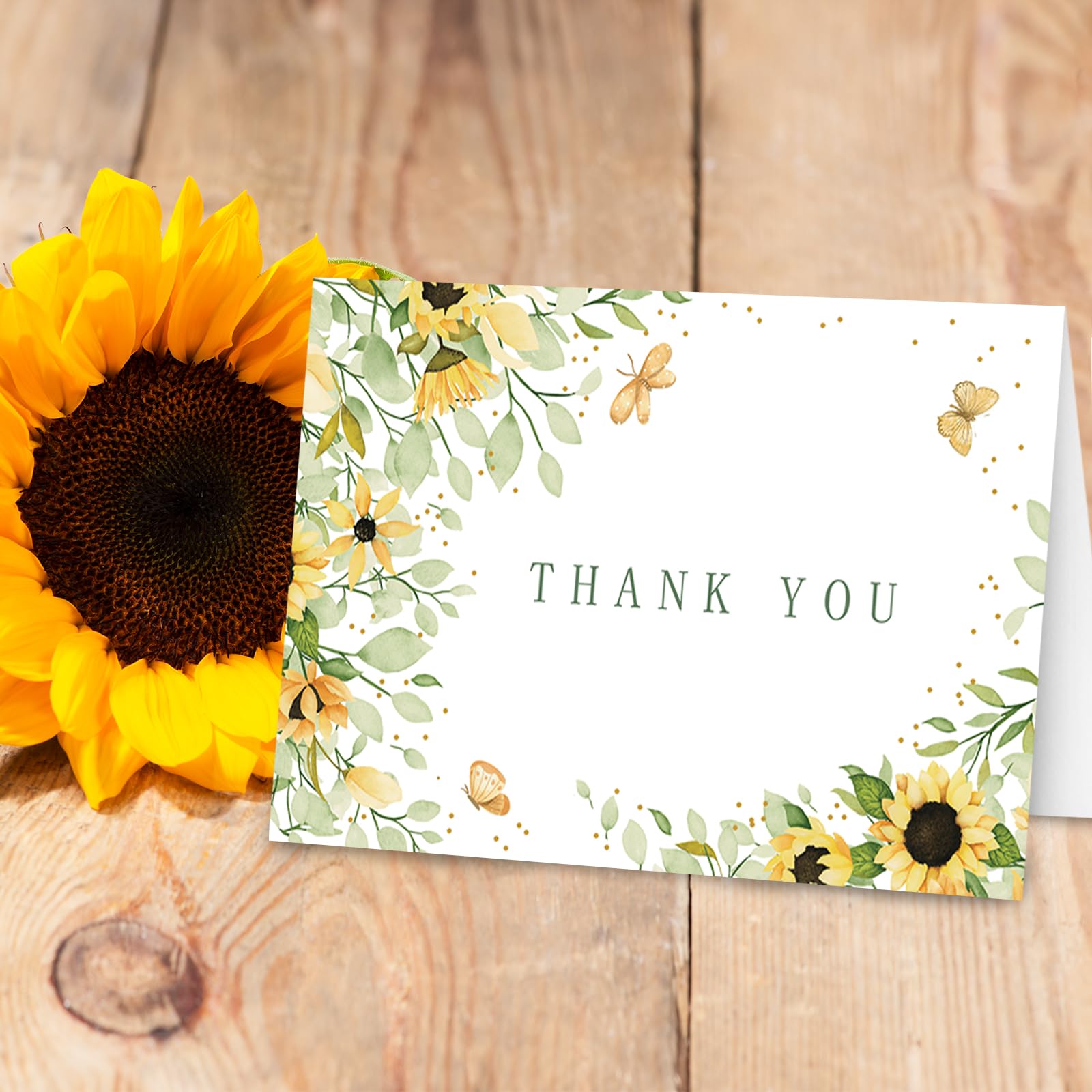 Whaline 40 Pack Sunflower Thank You Cards with Envelopes Stickers Watercolor Floral Greeting Cards Spring Summer Flower Blank Note Cards for Wedding Baby Shower Bridal Birthday Party, 4 x 6 Inch