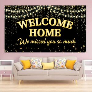 loonelo welcome home backdrop banner decorations with 70.8"x43.3"，we missed you so much backdrop photo booth props, welcome home sign for graduation retirement military army homecoming decorations