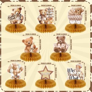 Zonon 8 Pcs We Can Bearly Wait Centerpieces Bear Baby Shower Decorations Bear Baby Shower Honeycomb Centerpieces Bear Table Decorations for Kids Party Favor Supplies (Brown)