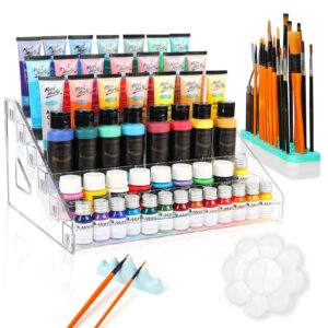 pabobit 6 layers acrylic paint organizer paint holder with paint brush holder, paint organizer for craft paint organizer rack, paint bottle rack for 2 oz paint storage rack (color 1)