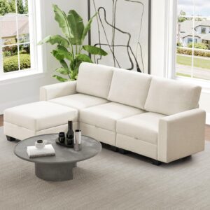 wacasa convertible sectional sofa couch with storage, 3 seat sofa modern linen fabric upholstered l-shaped couch with 91.5'' wide seat, comfy sofa sleeper couches for living room bedroom, ivory