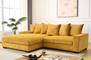 container furniture direct luxe oversized two-piece sectional couches for living room, 102.4-inch l shaped sofa with chaise, upholstered with corduroy fabric, ginger yellow -left facing