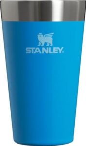 stanley adventure insulated stacking beer pint glass, stainless steel double wall rugged metal drinking tumbler, 16 oz, azure