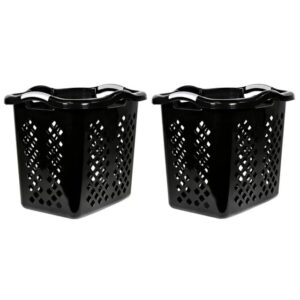 remoiz 2 pack ultra easy carry plastic laundry hamper, 2 bushel lamper plastic laundry basket with silver handles,dirty clothes laundry hamper bin for home, apartment, or dorm room, black