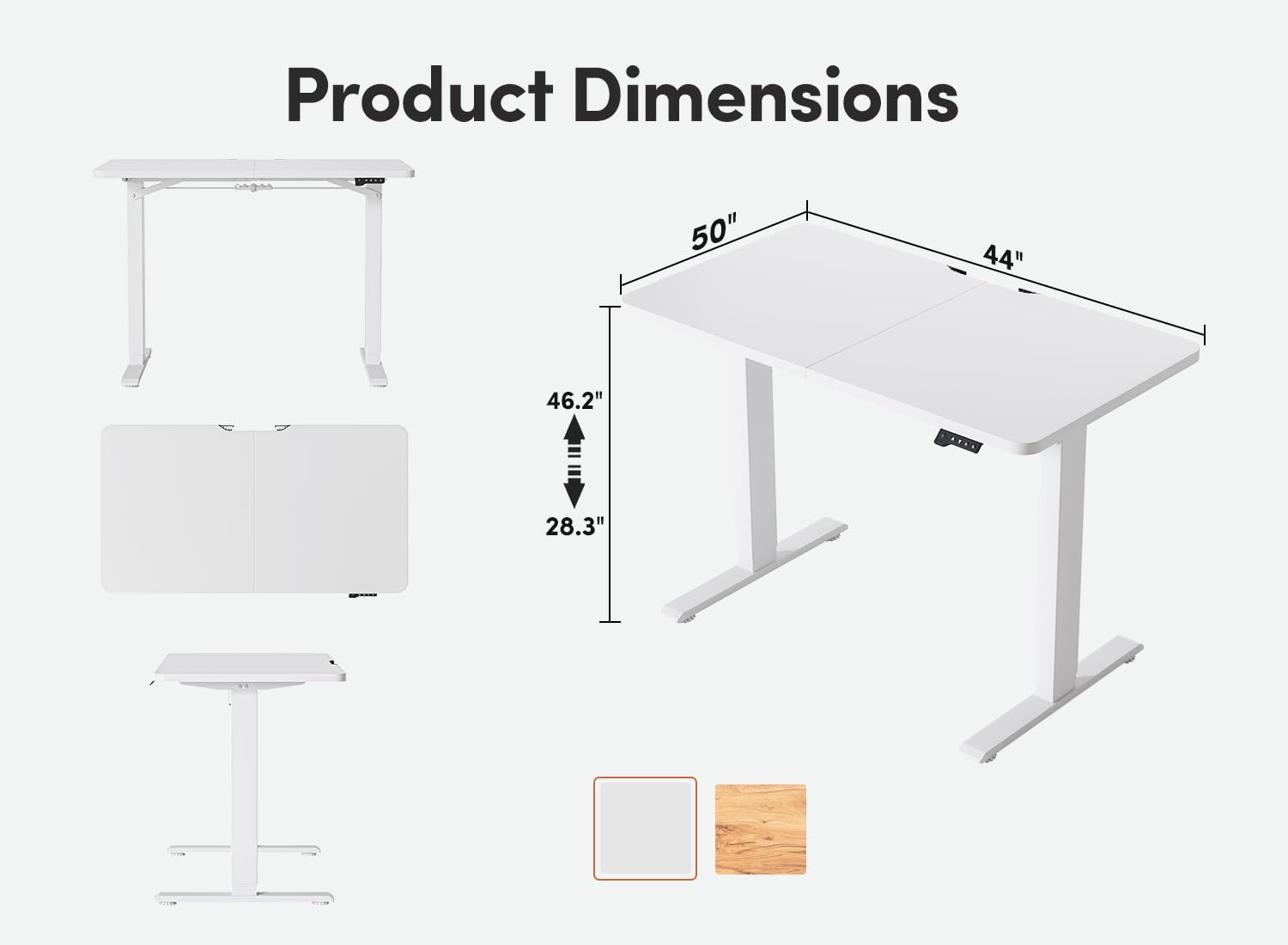 BANTI Small Electric Standing Desk, Stand up Height Adjustable Home Office Table, Sit Stand Desk with Splice Board, 43"x24", White Frame & White Top