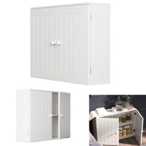 qimu bathroom wall cabinet white bathroom wall mount storage cabinet, medicine cabinet with 2 doors, wood hanging cabinet, floor standing storage cupboard with adjustable shelf, w23.6''x d6 xh20''