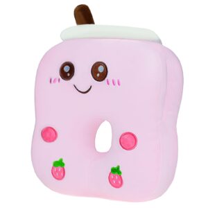 boba milk tea plushie stuffed toy cute soft strawberry bubble tea plushie pillow kawaii hugging present for kids (pink)