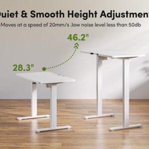 BANTI Small Electric Standing Desk, Stand up Height Adjustable Home Office Table, Sit Stand Desk with Splice Board, 43"x24", White Frame & White Top