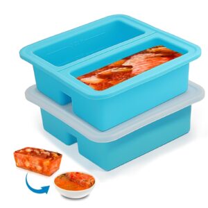 2pack silicone freezer tray for soup cube silicone freezing tray with lid,large ice cube tray freezer food molds,store soup,sauce,leftovers - makes perfect cube storage silicone molds ice(2 cup/2pack)