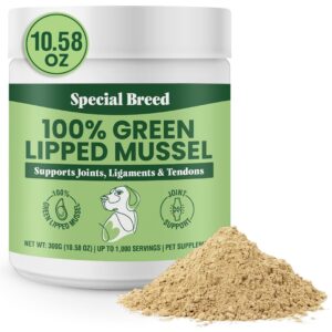 special breed green lipped mussels for dogs & cats - premium joint supplement powder for hips, joints, and muscles (300 grams, up to 1,000 servings)