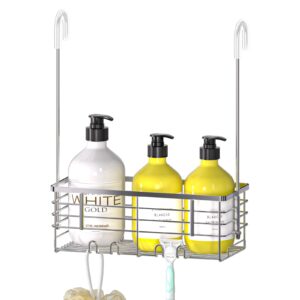 dellan hanging shower organizer, shower rack with hooks over the door, bathroom shower caddy and basket