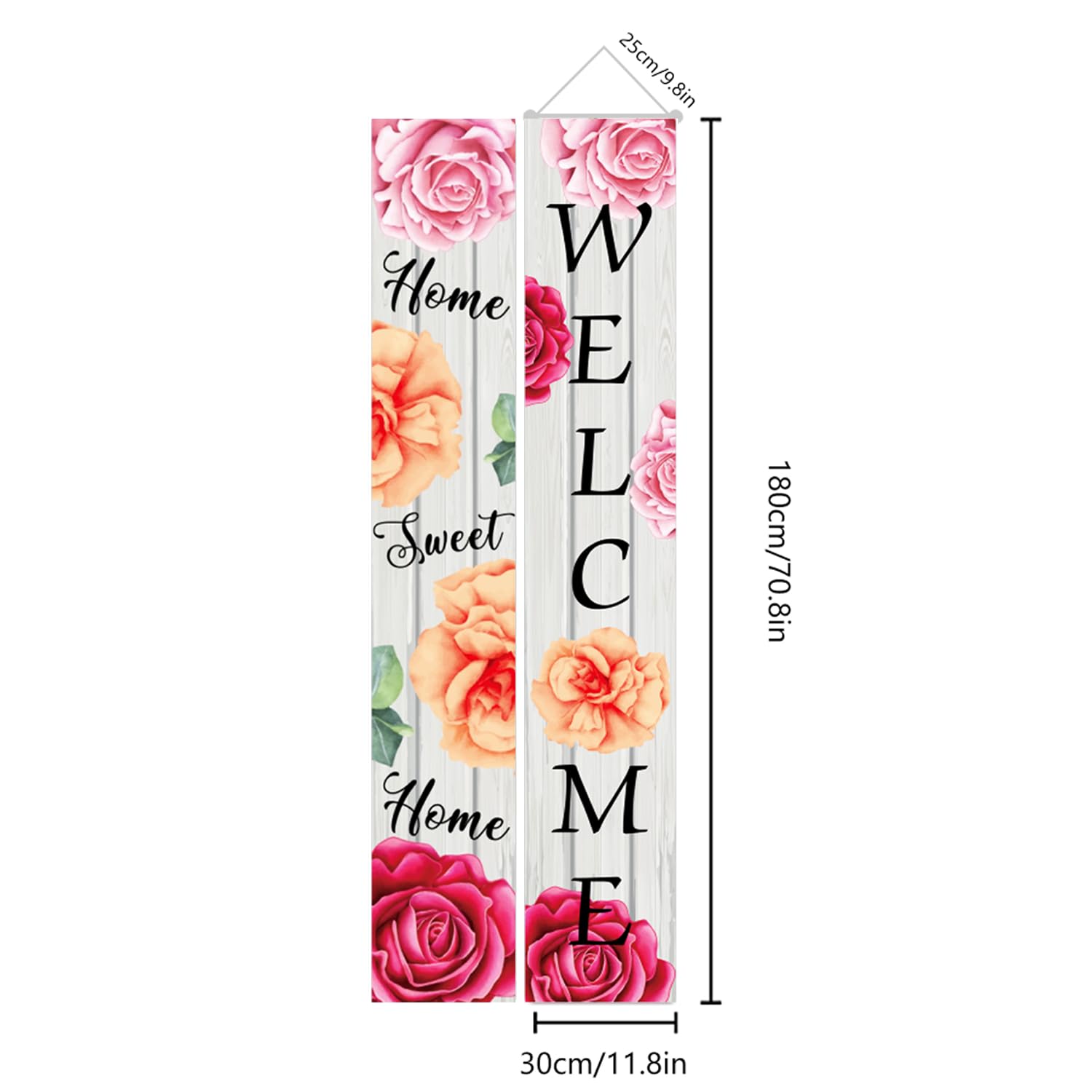 LOONELO Welcome Home Porch Banner Decorations with 70.8"X11.8"，Floral Welcome Home Spring Summer Flower Door Sign for Graduation Retirement Military Army Homecoming Decorations