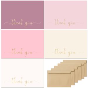 slapaflife thank you cards with envelopes,20 pack - 4x6 inches thank you notes,elegant dusty pink emboss gold foil pressed,baby shower thank you cards,wedding,formal all occasion cards