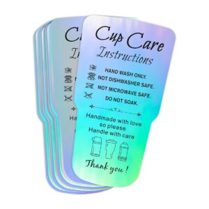 240 pcs tumbler care instructions holographic cards packaging customer direction card for tumbler, cup, 3.5 x 2 inchmug small business online shop owner