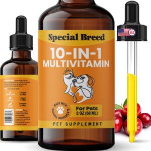 10-in-1 liquid multivitamin for dogs and cats, 2 ounce multi vitamin supplement, vitamin for dogs, vitamins for cats, with glucosamine & cranberry, 2 oz