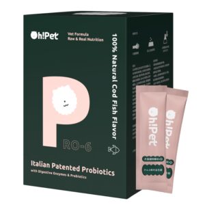 oh!pet 5-in-1 digestive probiotics powder for dogs & cats - 7 billion cfus, prebiotics, digestive enzymes & dietary fiber - 30 packets (codfish)