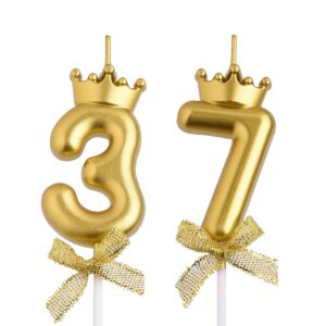 vshili 37th 73rd birthday candles, gold 73 37 year old number birthday candles, happy birthday party cake topper decoration gifts for women men