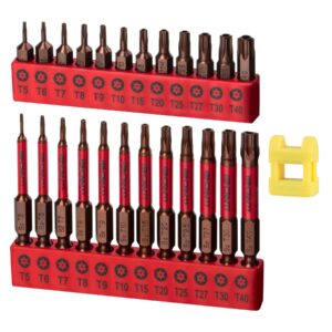 llndei 25 pcs torx bit set(t5-t40), security torx bit set, tamper resistant star bits set, 1" and 2" long magnetic torx bit set with magnetizing demagnetizer