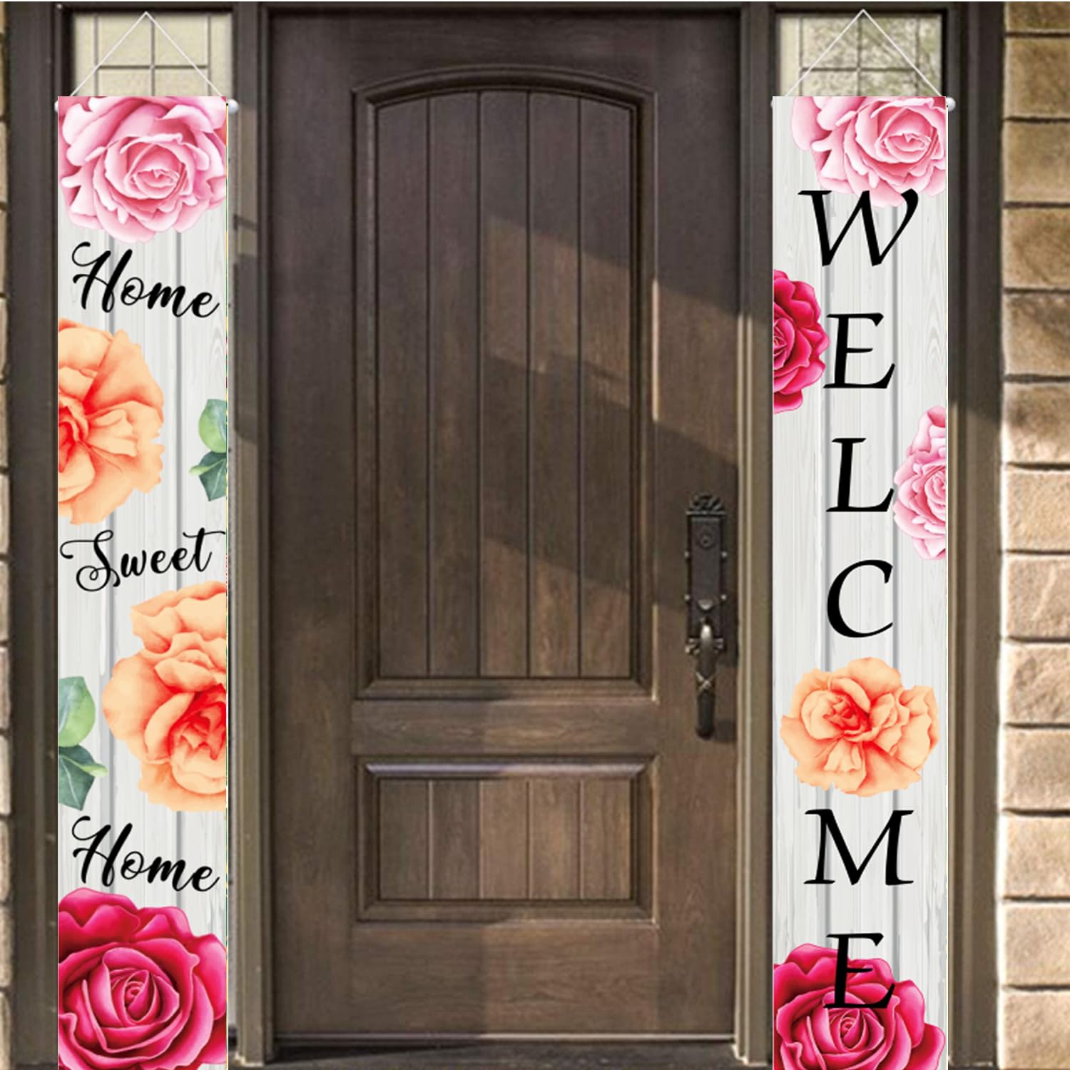 LOONELO Welcome Home Porch Banner Decorations with 70.8"X11.8"，Floral Welcome Home Spring Summer Flower Door Sign for Graduation Retirement Military Army Homecoming Decorations