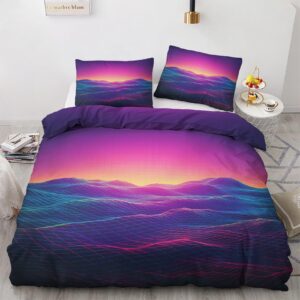 zcwl neon duvet cover queen size | vaporwave bedding set | 3 piece | soft microfiber patterned comforter cover with zipper ties & 2 pillowcases | neon bedroom decor