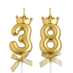 vshili 38th 83rd birthday candles, gold 83 38 year old number birthday candles, happy birthday party cake topper decoration gifts for women men