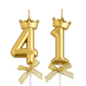 vshili 41st birthday candles, gold 41 year old number birthday candles, happy birthday party cake topper decoration gifts for women men