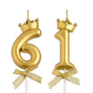 vshili 61st birthday candles, gold 61 year old number birthday candles, happy birthday party cake topper decoration gifts for women men