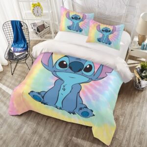 dxoizyu anime bedding sets cute cartoon printed duvet cover soft bedroom bed decor gifts for boys girls teens kids children 3 piece with 1 duvet cover and 2 pillowcase full size, bed-st-3