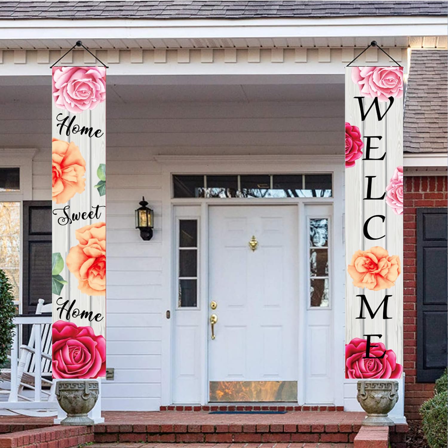 LOONELO Welcome Home Porch Banner Decorations with 70.8"X11.8"，Floral Welcome Home Spring Summer Flower Door Sign for Graduation Retirement Military Army Homecoming Decorations