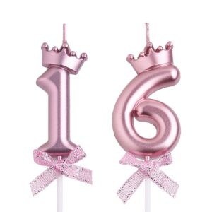 vshili 16th birthday candles, rose gold 16 year old number birthday candles, happy birthday party cake topper decoration gifts for boys girls