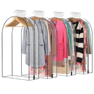 bamalu 4 packs 40" clear garment bags for hanging clothes, 10" gusseted garment bags for closet storage,clean and tidy plastic garment bags covers for coats, dresses, jackets