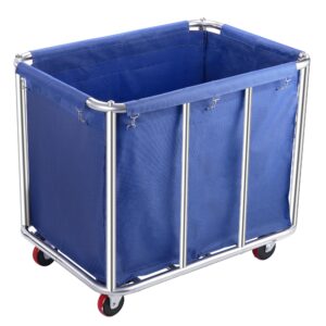 laundry cart with wheels, 400l capacity commercial laundry sorter rolling laundry hamper with removable oxford bag and sturdy steel frame, 330 lbs load, blue