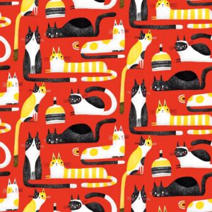 contempo by benartex cosmo cats cats, fabric by the yard (red/multi)