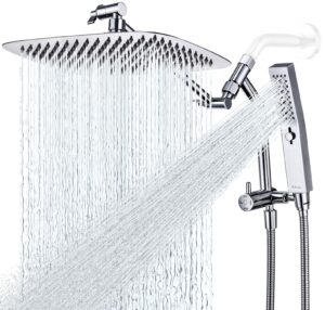 g-promise all metal 12 inch shower head with massage mode handheld, rain shower head with handheld spray combo, 3-way diverter with pause setting, 11 inch adjustable extension arm (chrome)