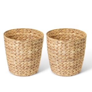 snowecraft 2-pack woven waste basket for bathroom, bedroom, or living room | wicker wastebasket style handwoven basket made from water hyacinth | modern boho storage basket