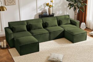 abcasa 120" modular sectional couches for living room, modern 6 seater u shaped sofa couch - boucle green